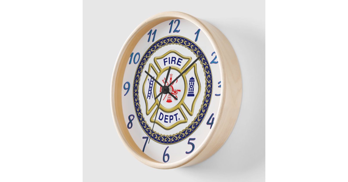 Fire Department logo Blue And White Badge Clock | Zazzle