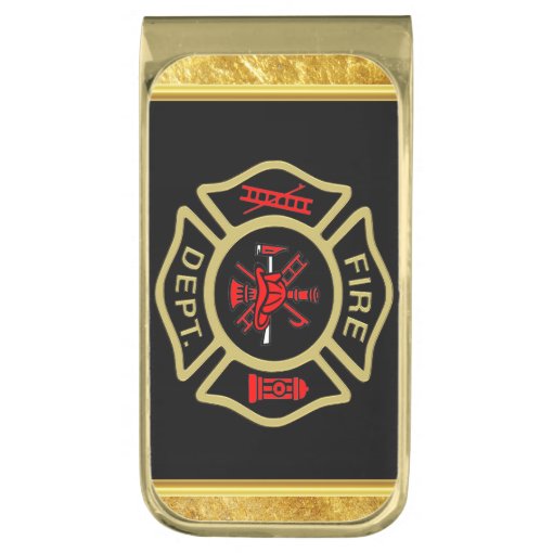 Fire Department logo Gold And Back Badge gold Gold Finish Money Clip ...
