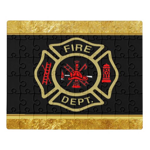 Fire Department logo Gold And Back Badge gold Jigsaw Puzzle | Zazzle