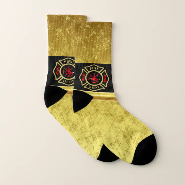 Fire Department logo Gold And Back Badge gold Socks | Zazzle