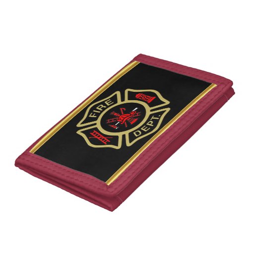 Fire Department logo Gold And Back Badge gold Trifold Wallet | Zazzle