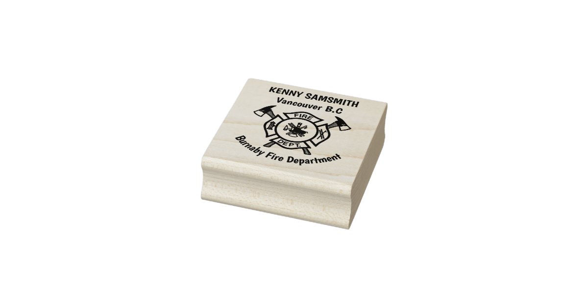 Fire Department logo Gold And Back Badge Rubber Stamp | Zazzle