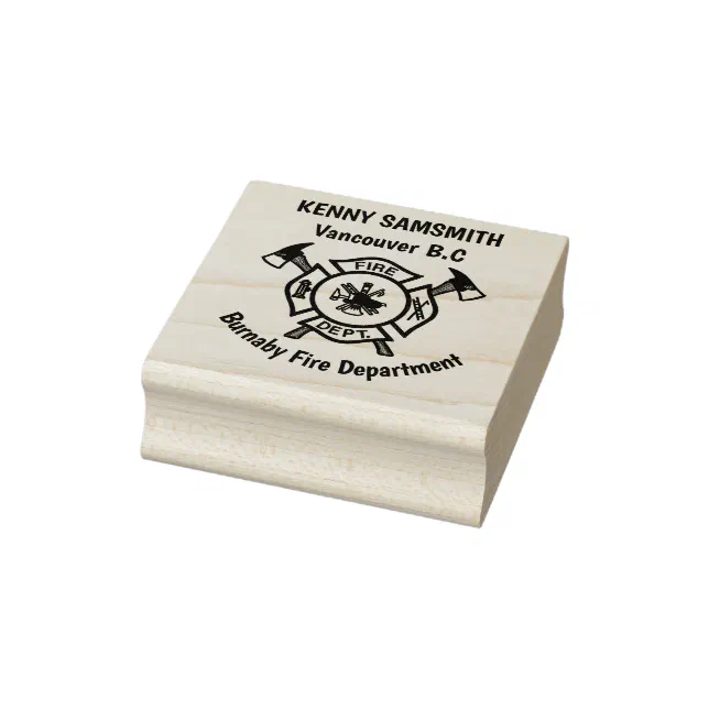 Fire Department logo Gold And Back Badge Rubber Stamp | Zazzle