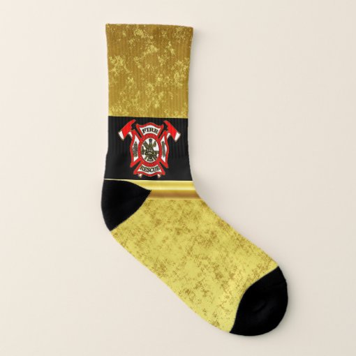 Fire Department logo Gold And Red Badge gold foil Socks | Zazzle