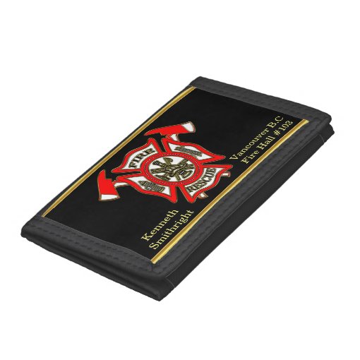 Fire Department logo Gold And Red Badge gold foil Trifold Wallet | Zazzle
