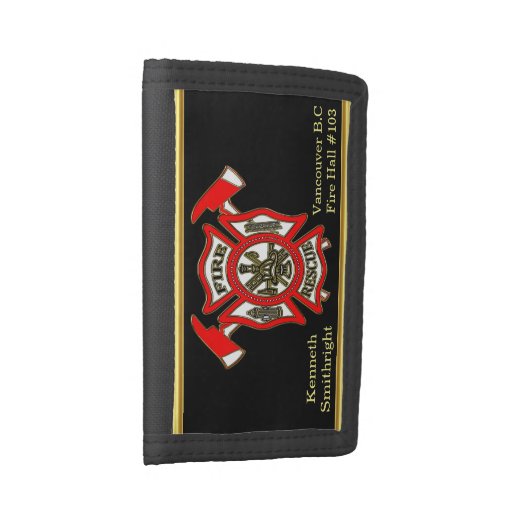 Fire Department logo Gold And Red Badge gold foil Trifold Wallet | Zazzle