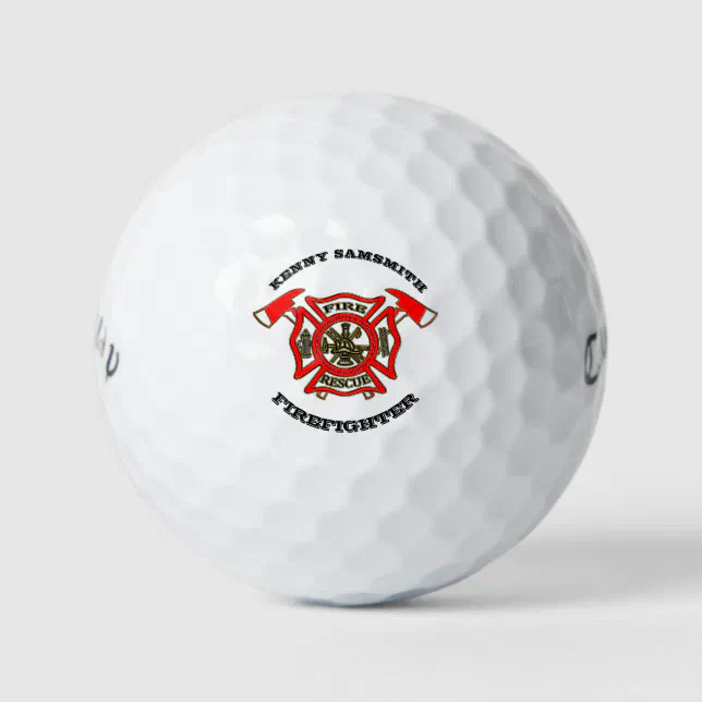 Fire Department logo Gold And Red Badge Golf Balls | Zazzle