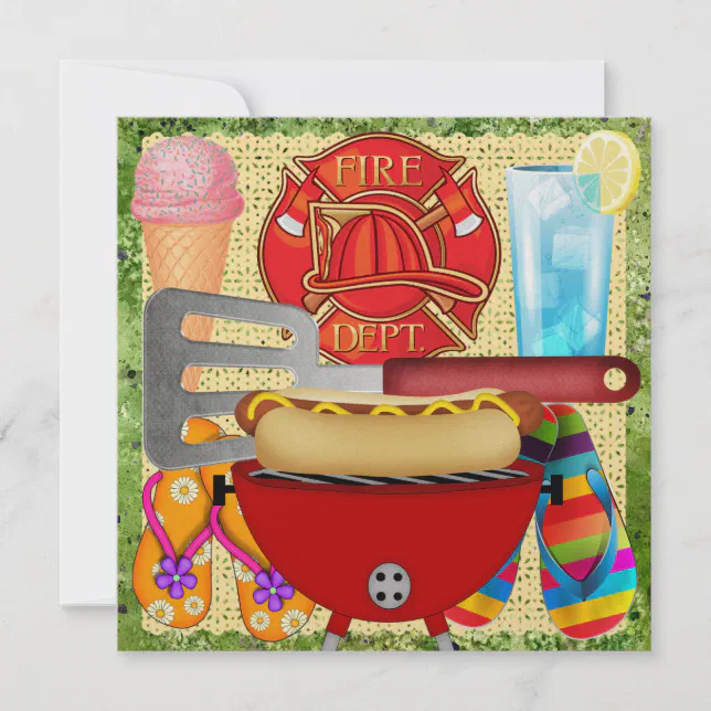 Fire Department Party - BBQ - SRF Invitation | Zazzle