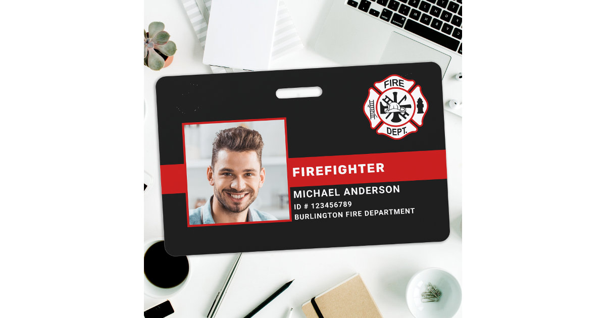 Fire Department Personalized Photo Firefighter ID Badge | Zazzle