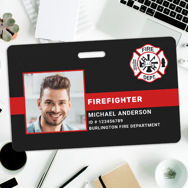 Fire Department Personalized Photo Firefighter ID Badge | Zazzle