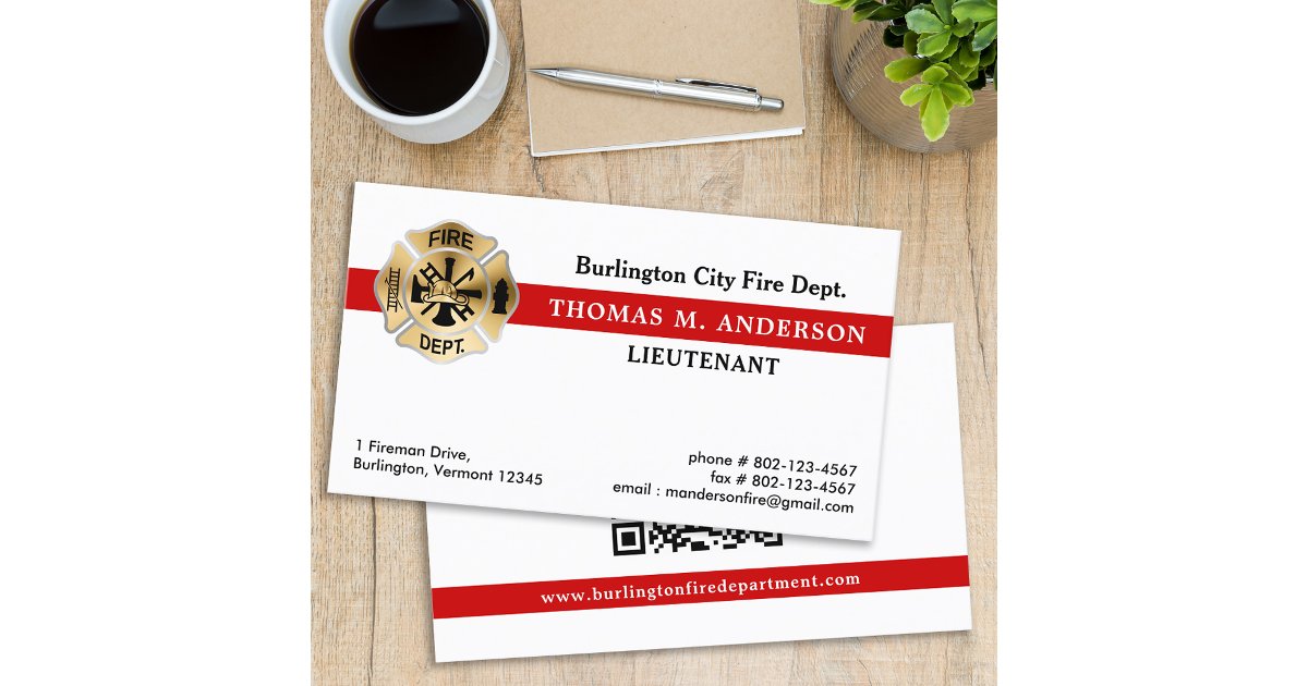 Fire Department Personalized QR Code Firefighter Business Card | Zazzle