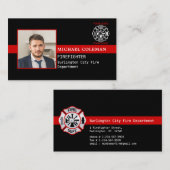 Fire Department Photo Logo Red Line Firefighter Business Card | Zazzle