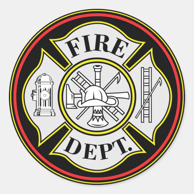 Fire Department Round Badge Classic Round Sticker | Zazzle