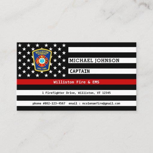 Fire Department Thin Red Line Emblem Firefighter Business Card | Zazzle
