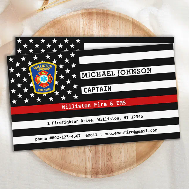Fire Department Thin Red Line Emblem Firefighter Business Card | Zazzle