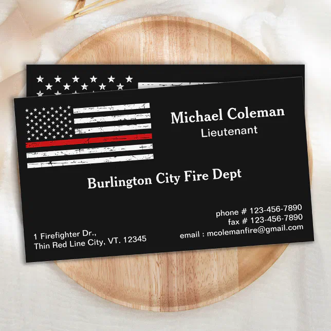 Fire Department Thin Red Line Firefighter Business Card | Zazzle