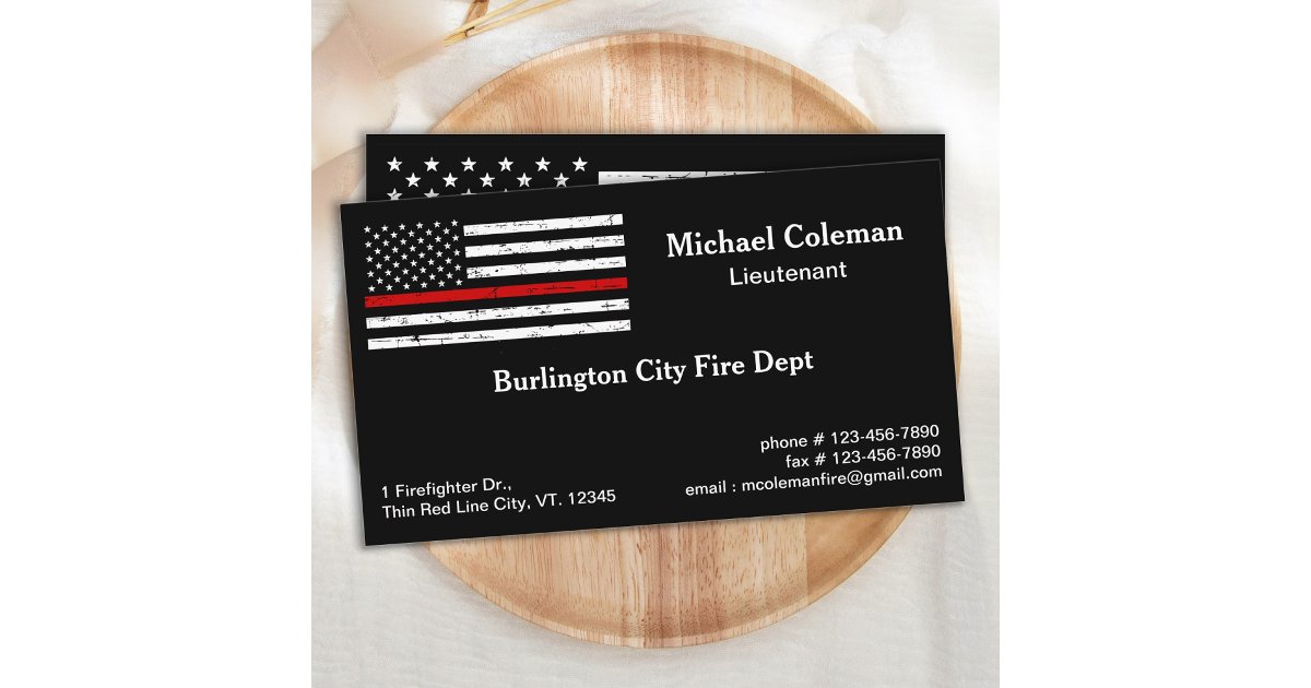 Fire Department Thin Red Line Firefighter Business Card | Zazzle