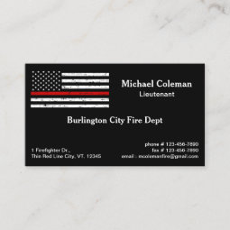 Fire Department Thin Red Line Firefighter Business Card | Zazzle