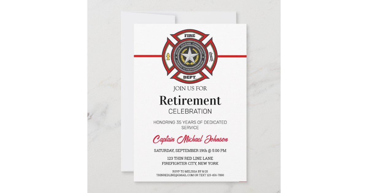 Fire Department thin Red Line Retirement Invitation | Zazzle