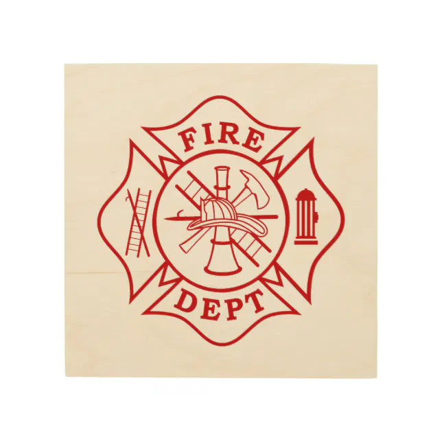 Fire Dept Maltese Cross Wooden Artwork Wood Wall Decor | Zazzle