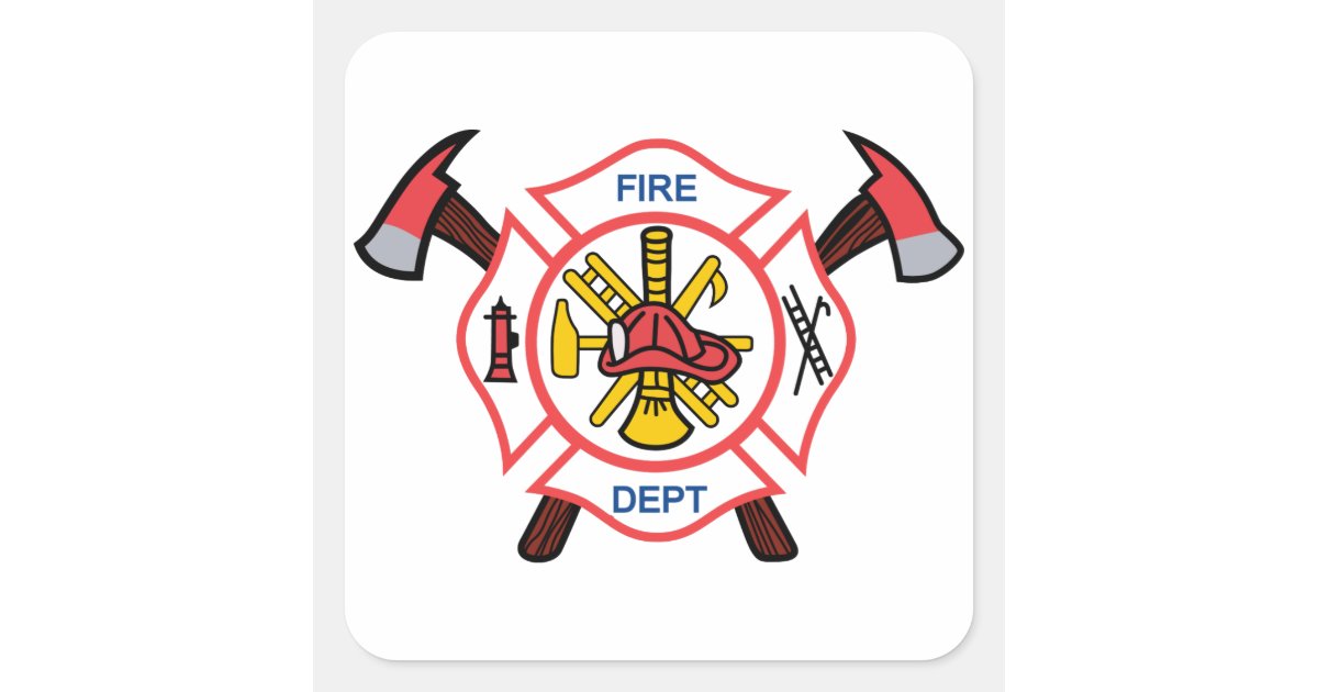 Fire Dept Square Sticker | Zazzle