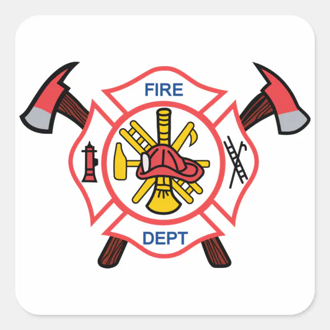 Fire Dept Square Sticker | Zazzle