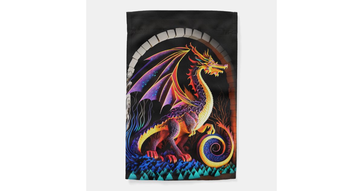 Fire Dragon Castle Fantasy Art Mythical Creatures Garden Flag | Zazzle