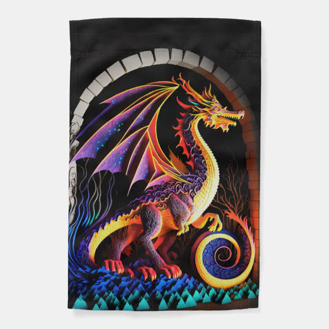Fire Dragon Castle Fantasy Art Mythical Creatures Garden Flag | Zazzle