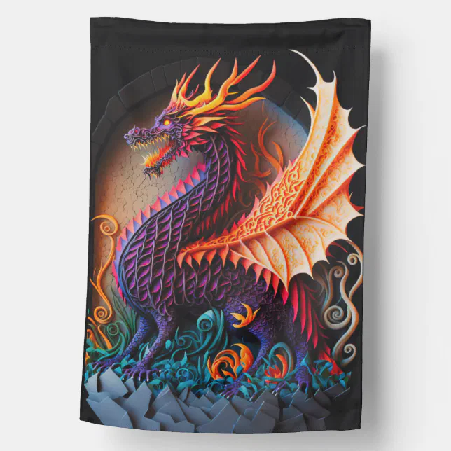 Fire Dragon Castle Fantasy Art Mythical Creatures House Flag | Zazzle