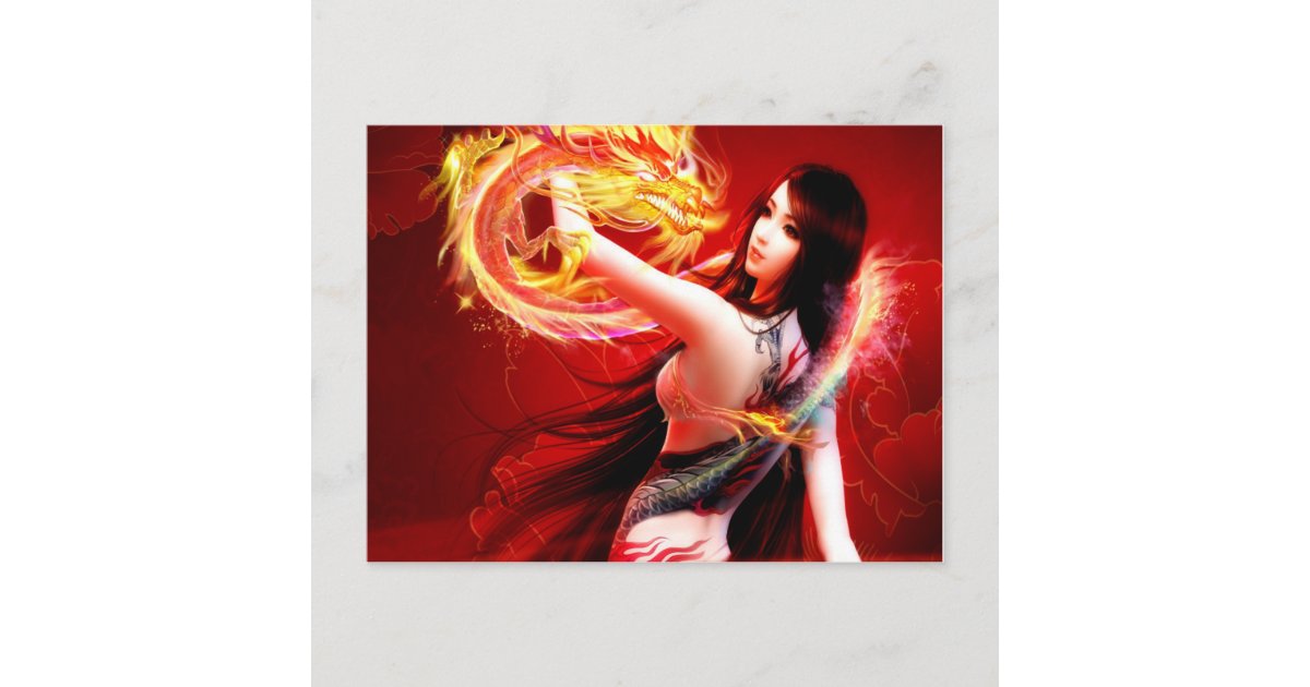 Fire Dragon Girl Postcard | Zazzle