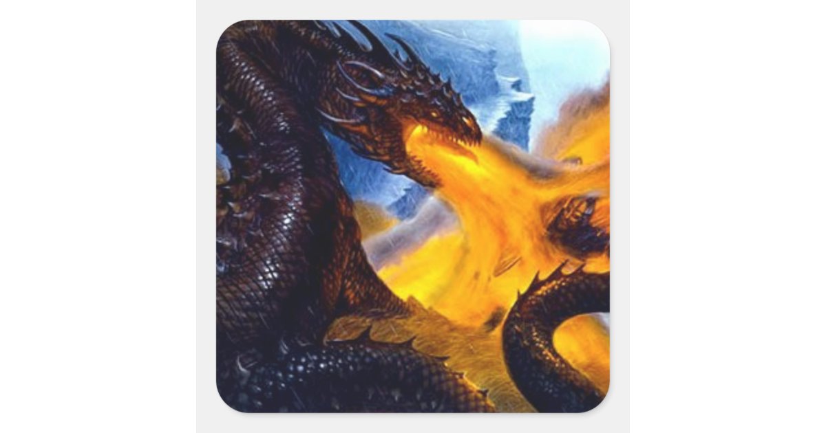 Fire Dragon with Beowulf Square Sticker | Zazzle