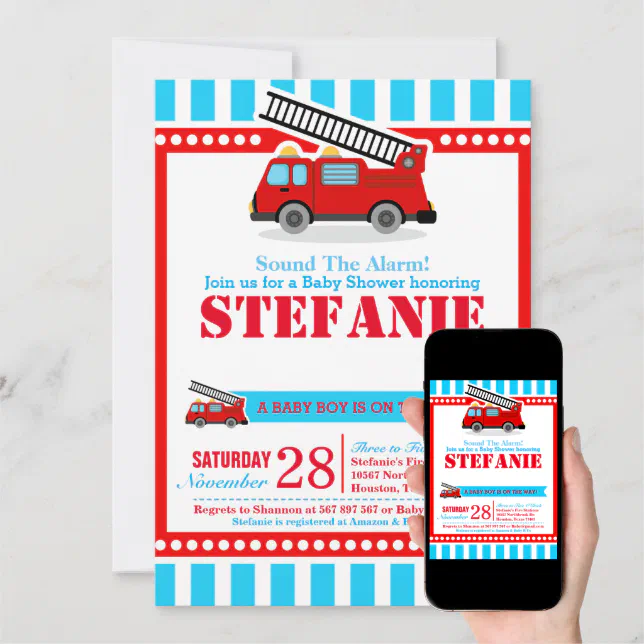 Fire Engine Baby Shower Invitation | Zazzle