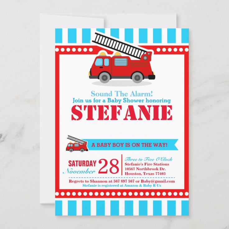 Fire Engine Baby Shower Invitation | Zazzle
