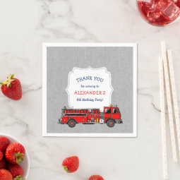 Fire Engine Birthday party decor, firefighter Napkins | Zazzle