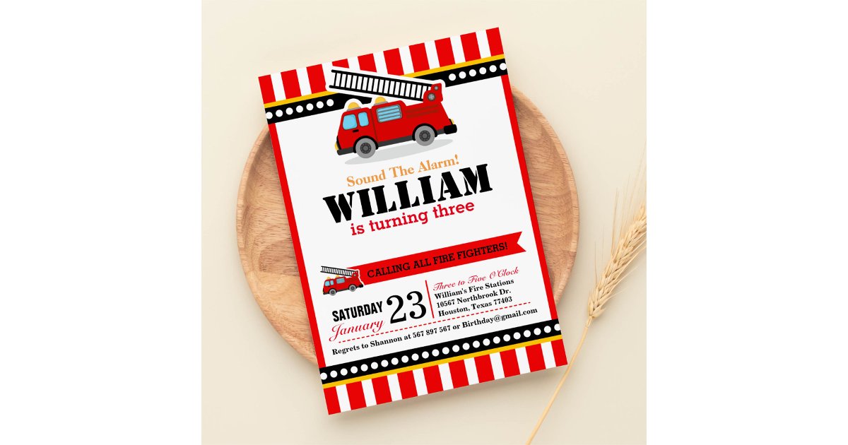Fire Engine Birthday Party Invitation | Zazzle