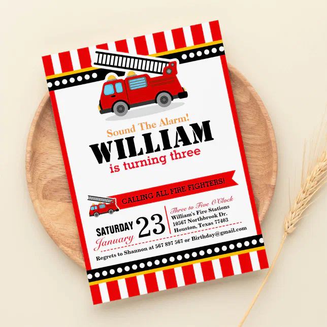 Fire Engine Birthday Party Invitation | Zazzle