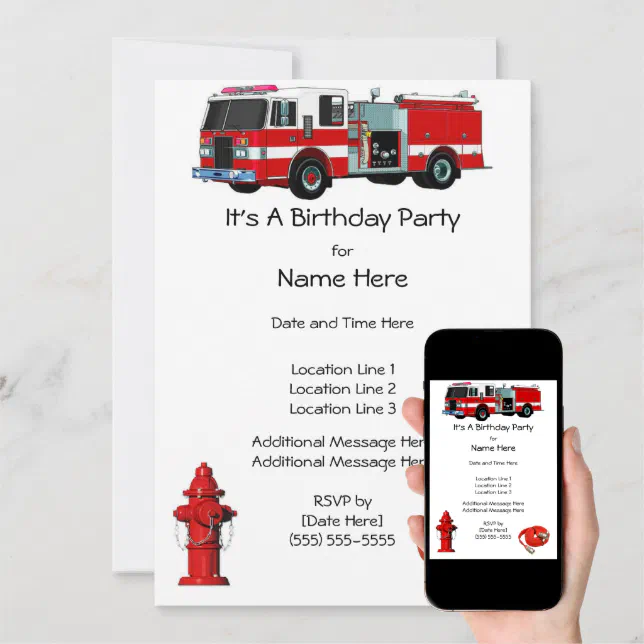 Fire Engine Birthday Party Invites | Zazzle