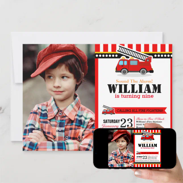Fire Engine Birthday Party Photo Invitation | Zazzle