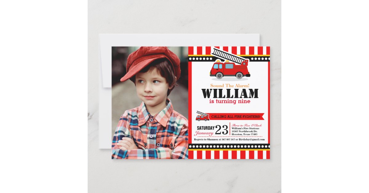 Fire Engine Birthday Party Photo Invitation | Zazzle