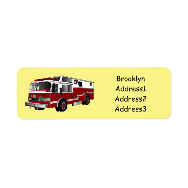 Fire engine cartoon illustration label | Zazzle