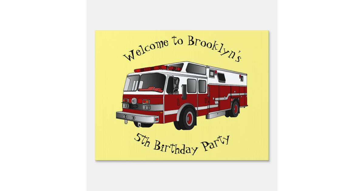Fire engine cartoon illustration sign | Zazzle
