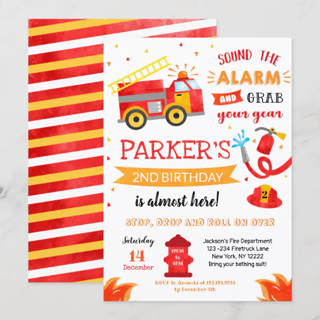 Fire Engine Fire Truck Birthday Party Invitation | Zazzle
