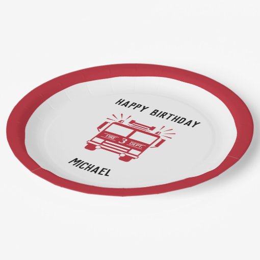Fire Engine | Fire Truck Birthday Plates | Zazzle