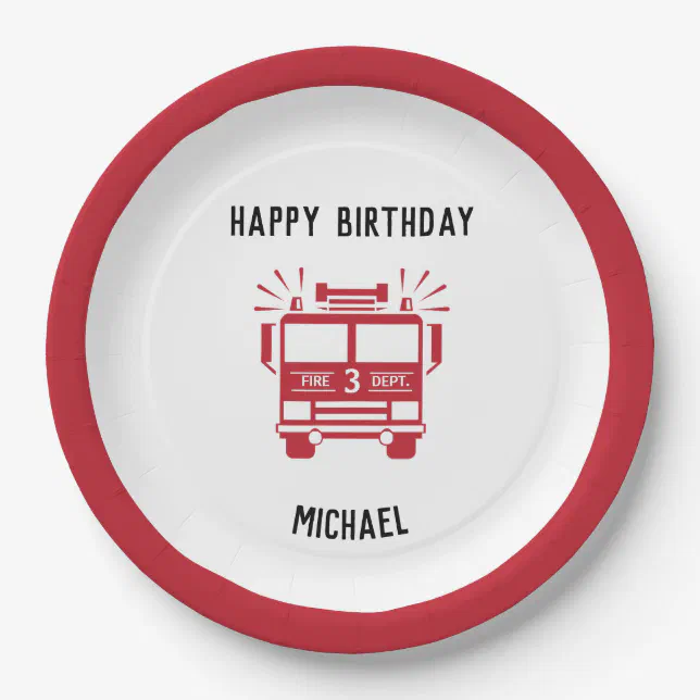 Fire Engine | Fire Truck Birthday Plates | Zazzle