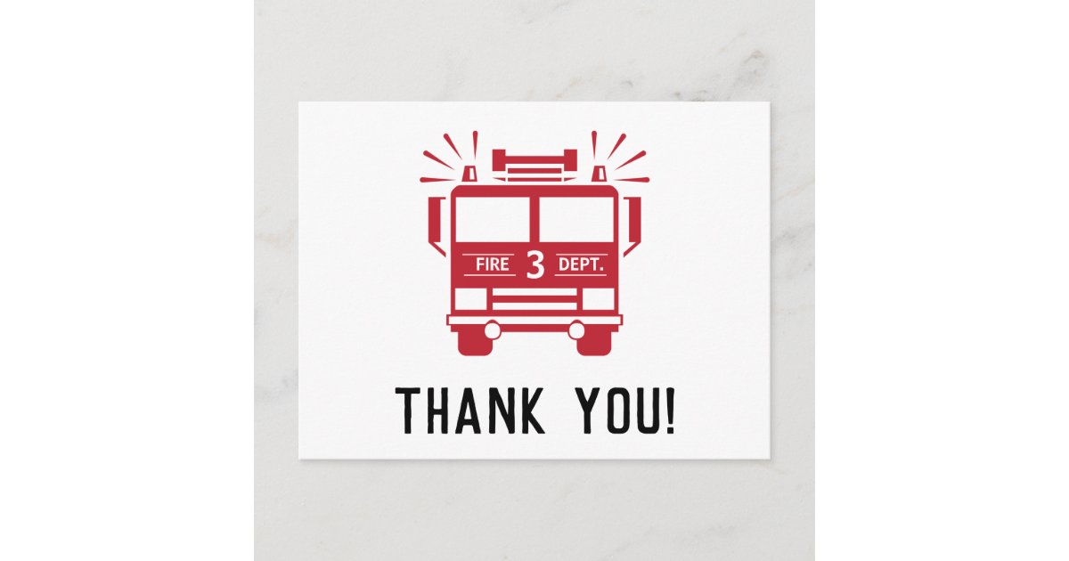 Fire Engine | Fire Truck Birthday Thank you Postcard | Zazzle