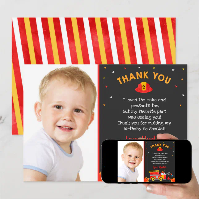 Fire Engine Firetruck Birthday Thank You Cards | Zazzle