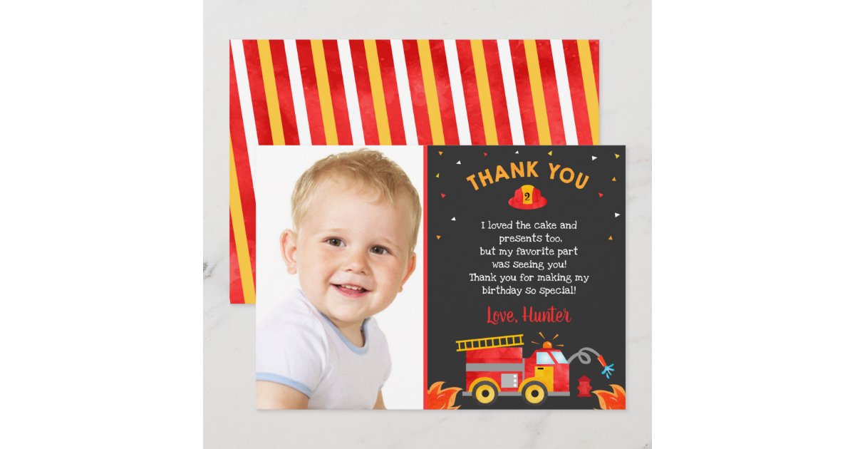 Fire Engine Firetruck Birthday Thank You Cards | Zazzle