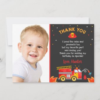 Fire Engine Firetruck Birthday Thank You Cards | Zazzle