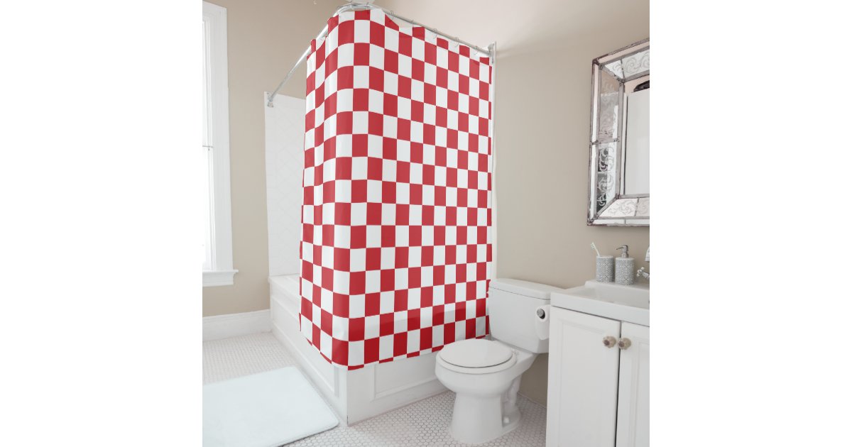 Fire Engine Red and White Checkered Vintage Shower Curtain | Zazzle