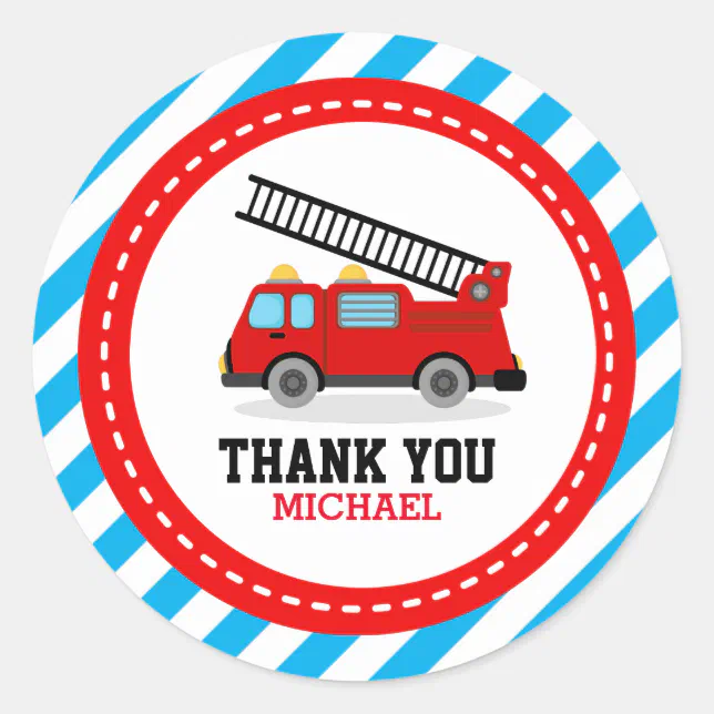 Fire Engine Truck Party Thank You Favor Labels | Zazzle